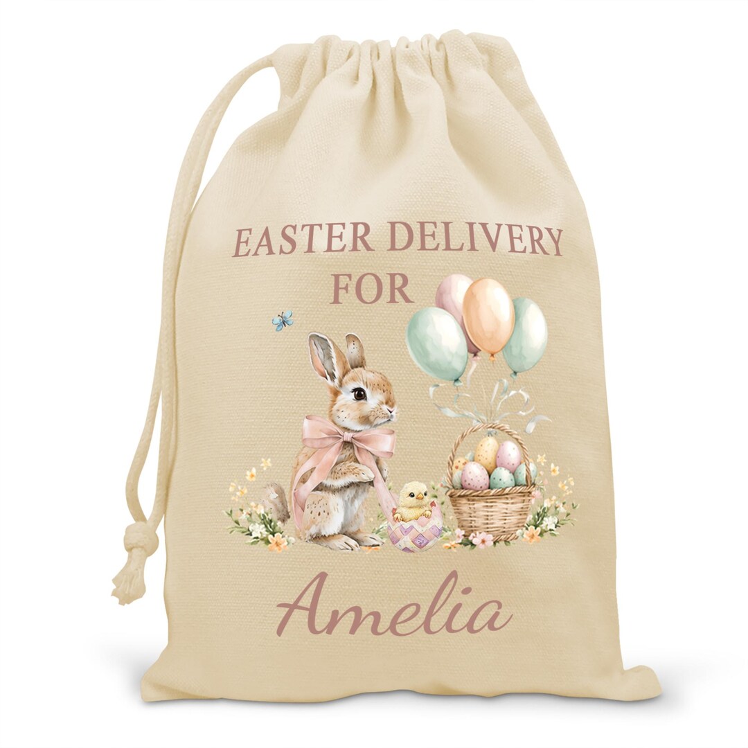 Personalised Bunny Easter Sack - Custom Name Cotton Bag - Easter Gift ...