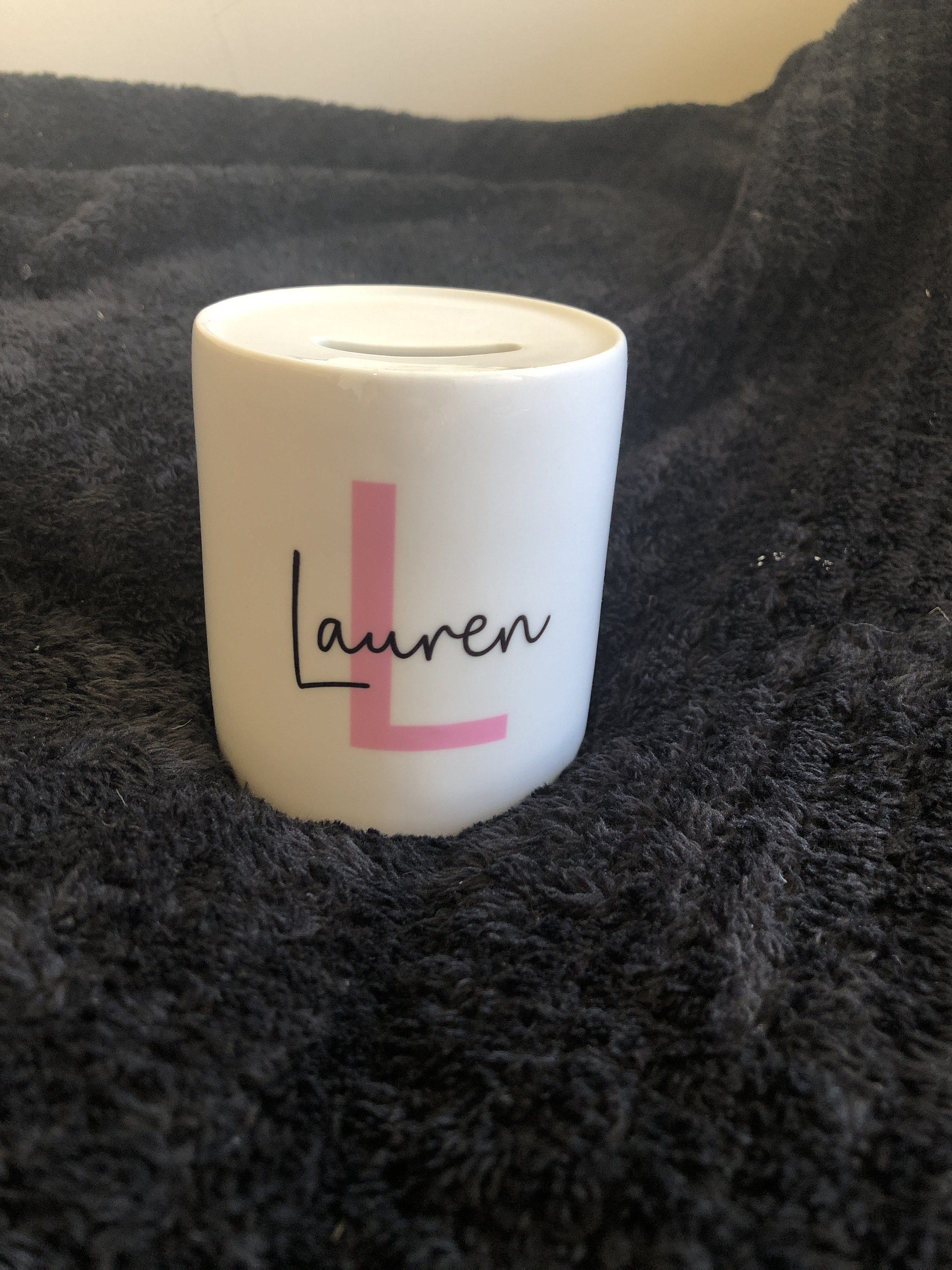 Personalised Ceramic Money Box | Custom Name Initial Piggy Bank ...