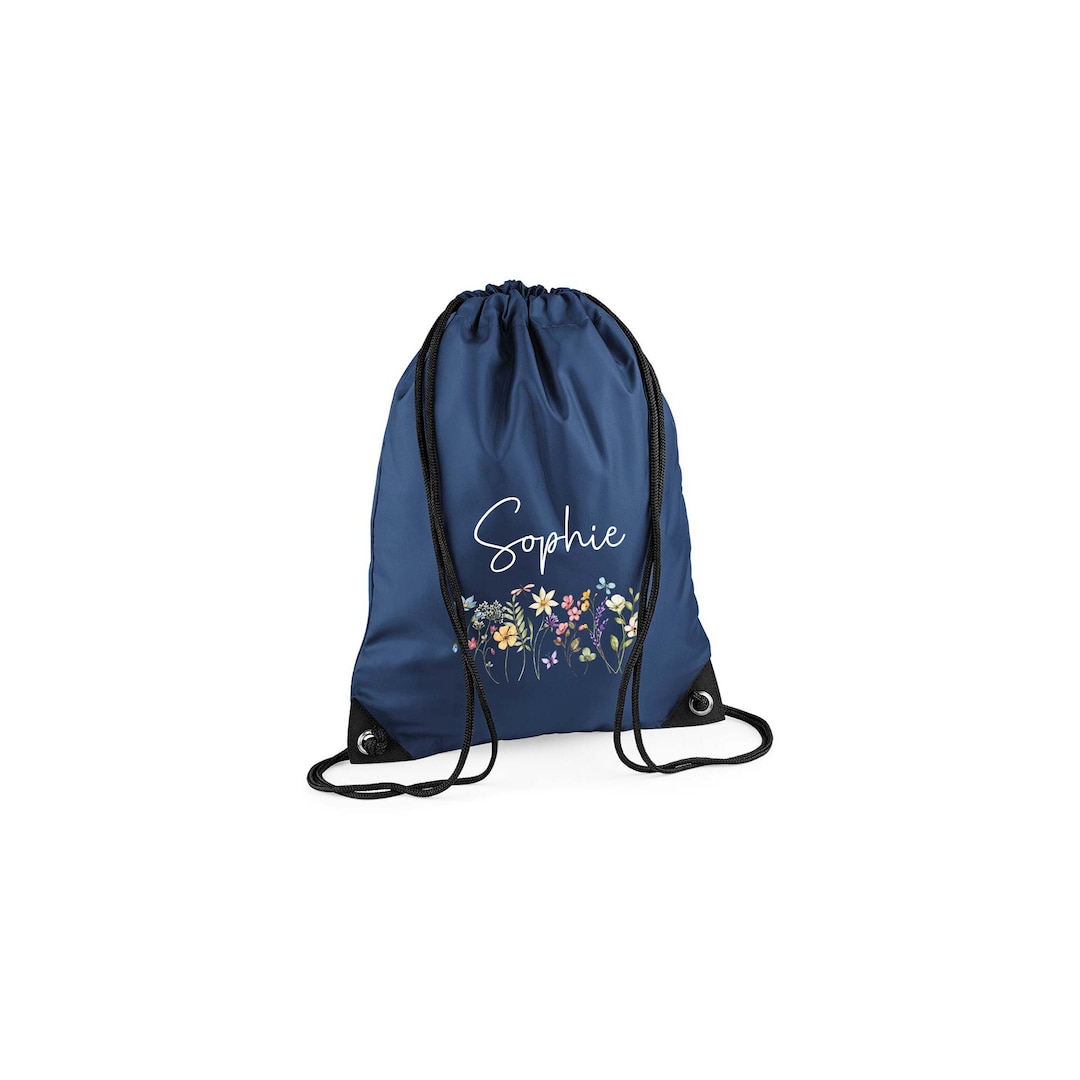 Personalised Floral Custom Drawstring Bag for Kids With Name - PE Kit ...
