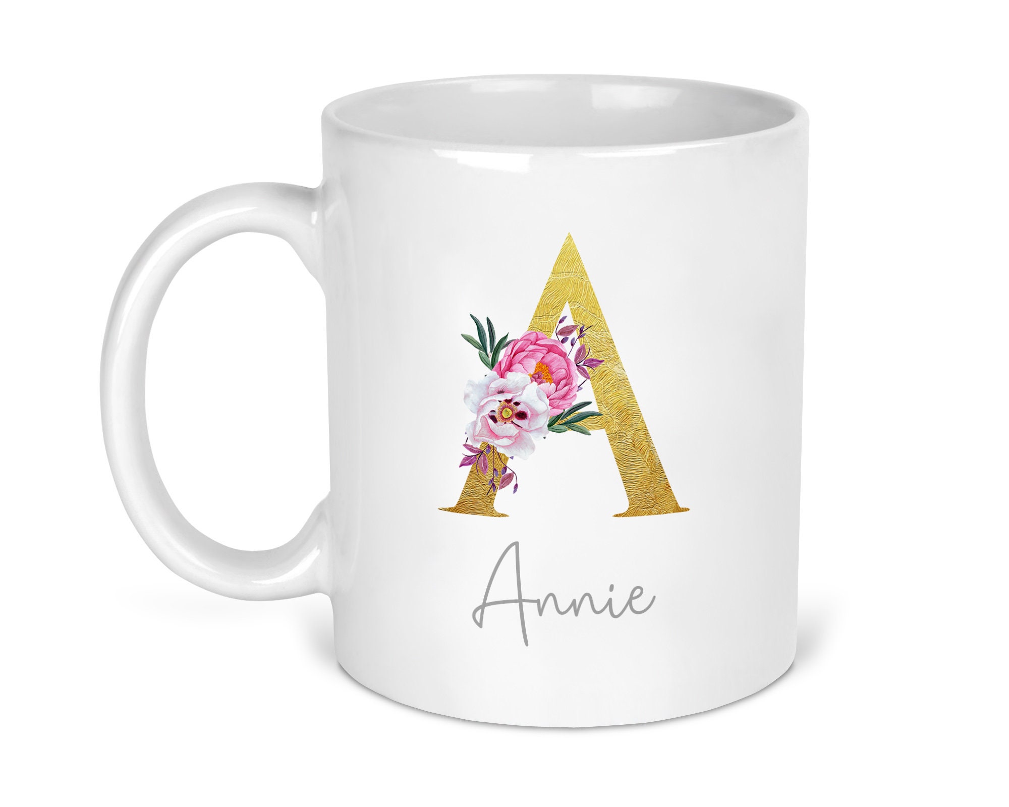 Personalised Mug, Floral Initial, Personalised Gift, Initial Name Mug ...