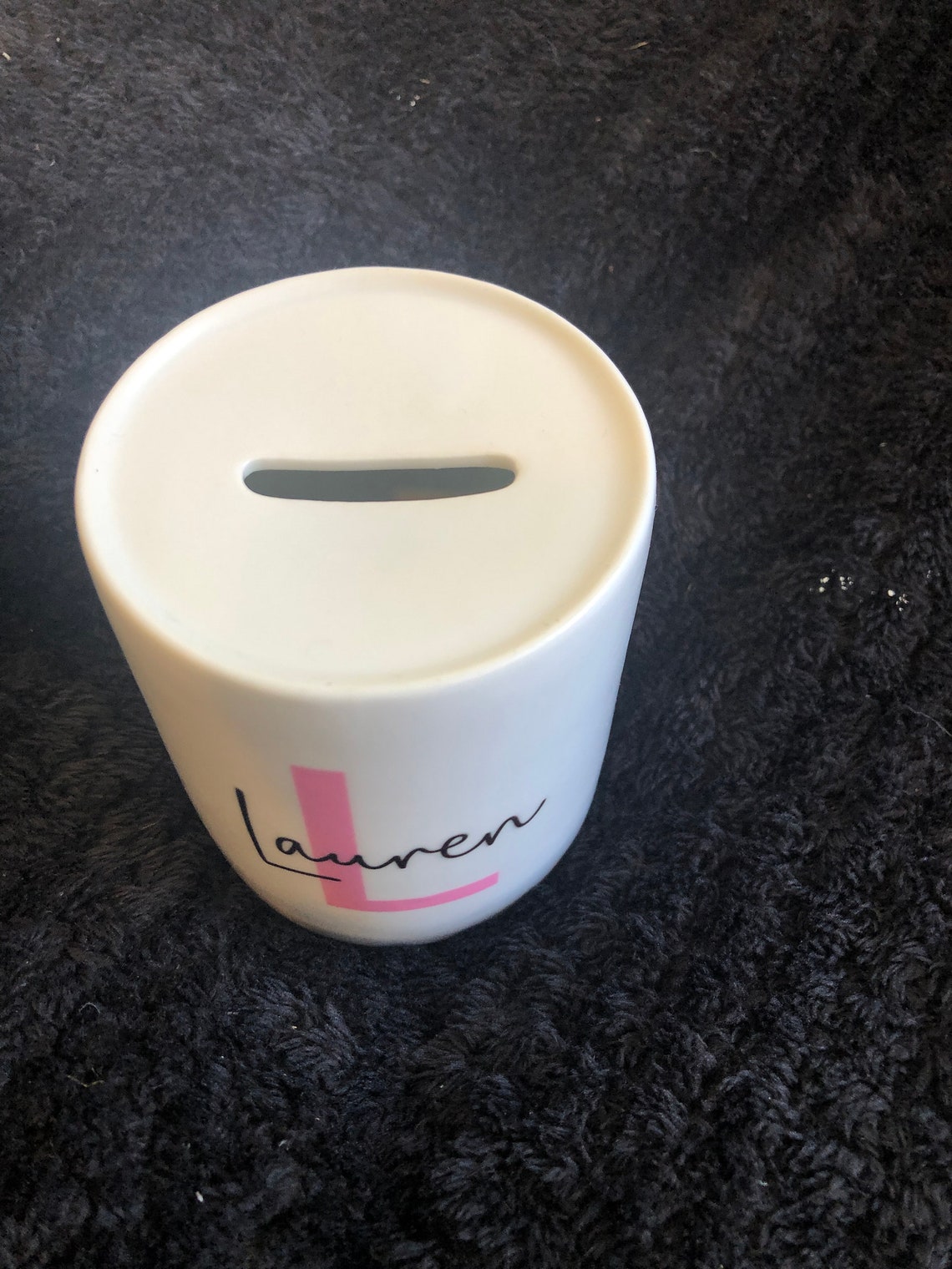 Personalised Ceramic Money Box | Custom Name Initial Piggy Bank ...
