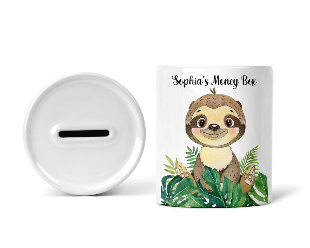 Personalised Children's Sloth Money Box | Ceramic Money Box | Piggy ...