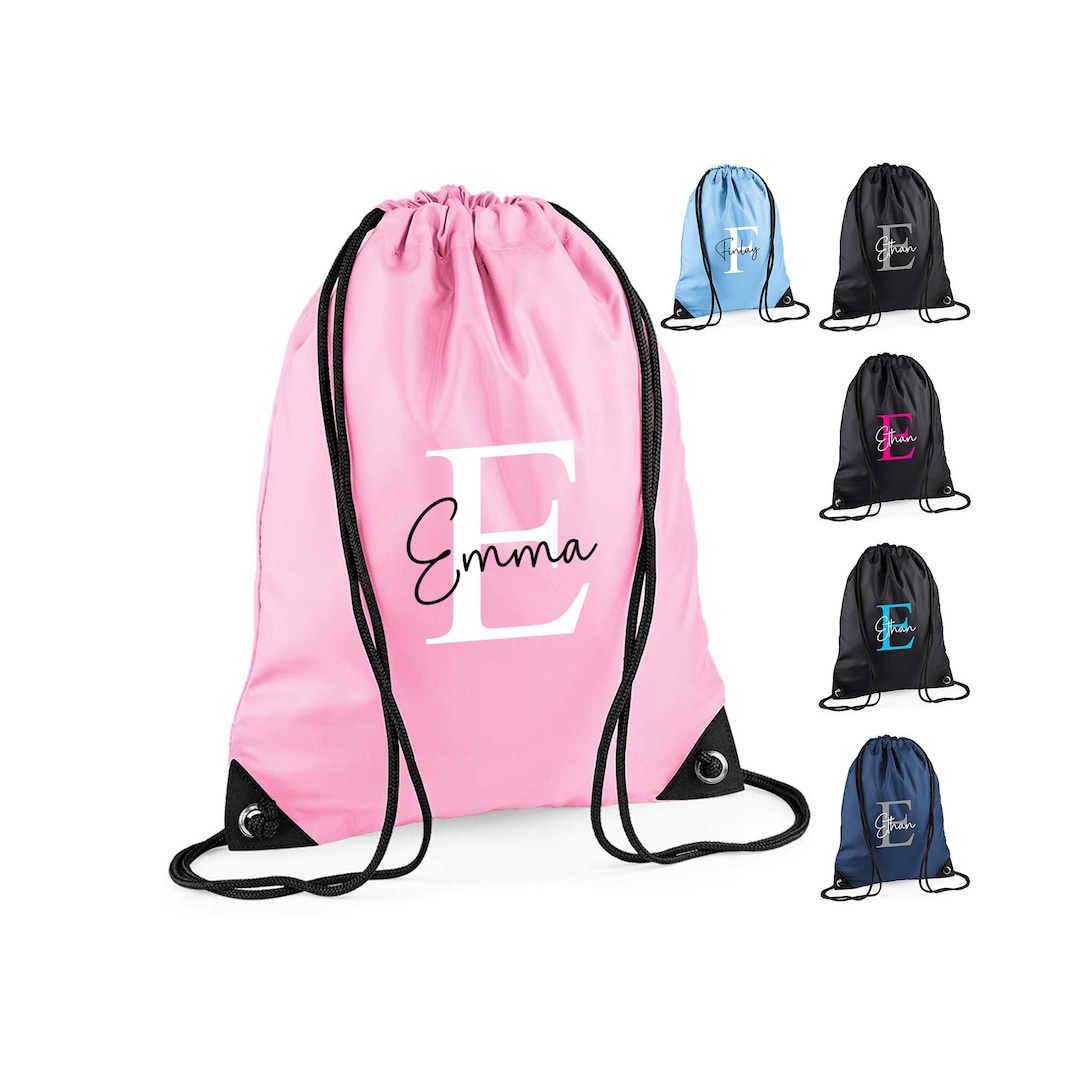 Personalised Drawstring Bag for Kids - Custom Monogrammed PE Kit / Gym ...