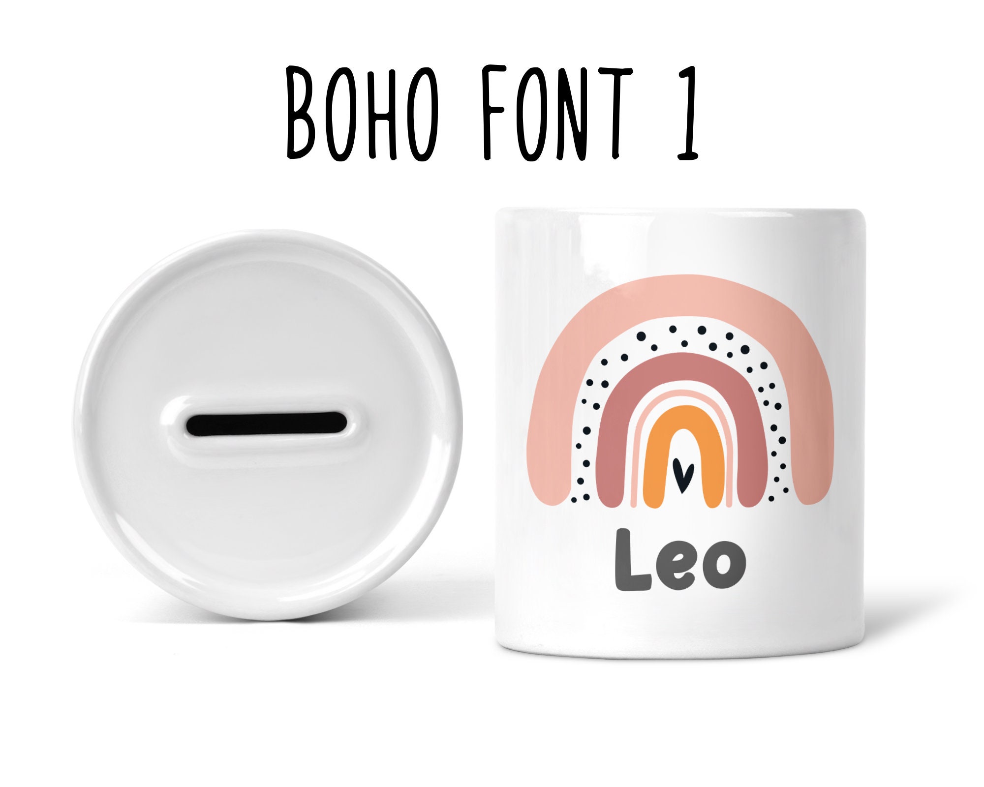 Personalised Rainbow Money Box Boho or Blue Ceramic Piggy - Etsy UK