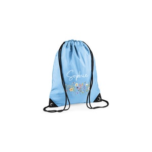 Personalised Floral Custom Drawstring Bag for Kids With Name - PE Kit ...