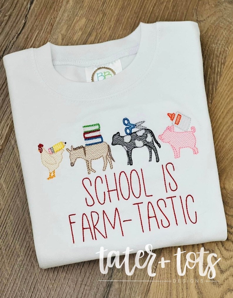Back to School Farm Animals Machine Embroidery Design File - Etsy