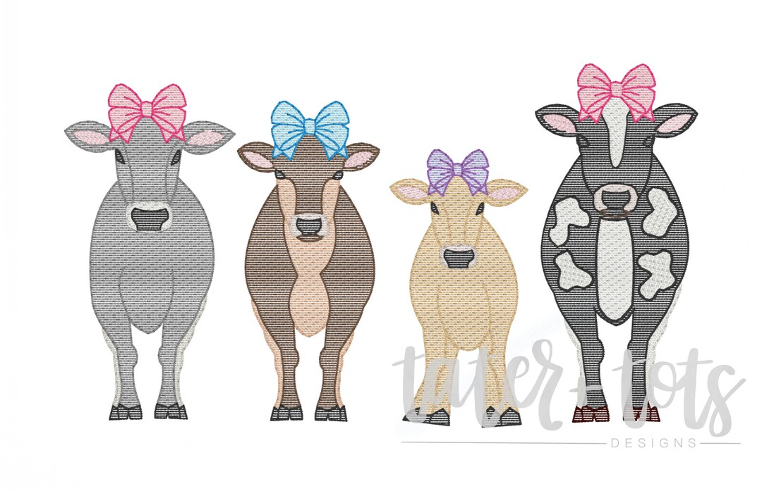 Cows With Bows Line Machine Embroidery Design File Digital Download ...