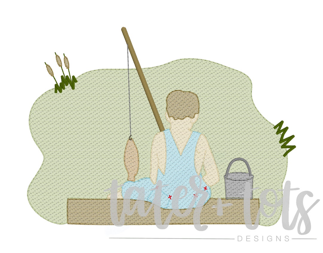 Boy Fishing Machine Embroidery Design File Digital Download Size 5x7 ...