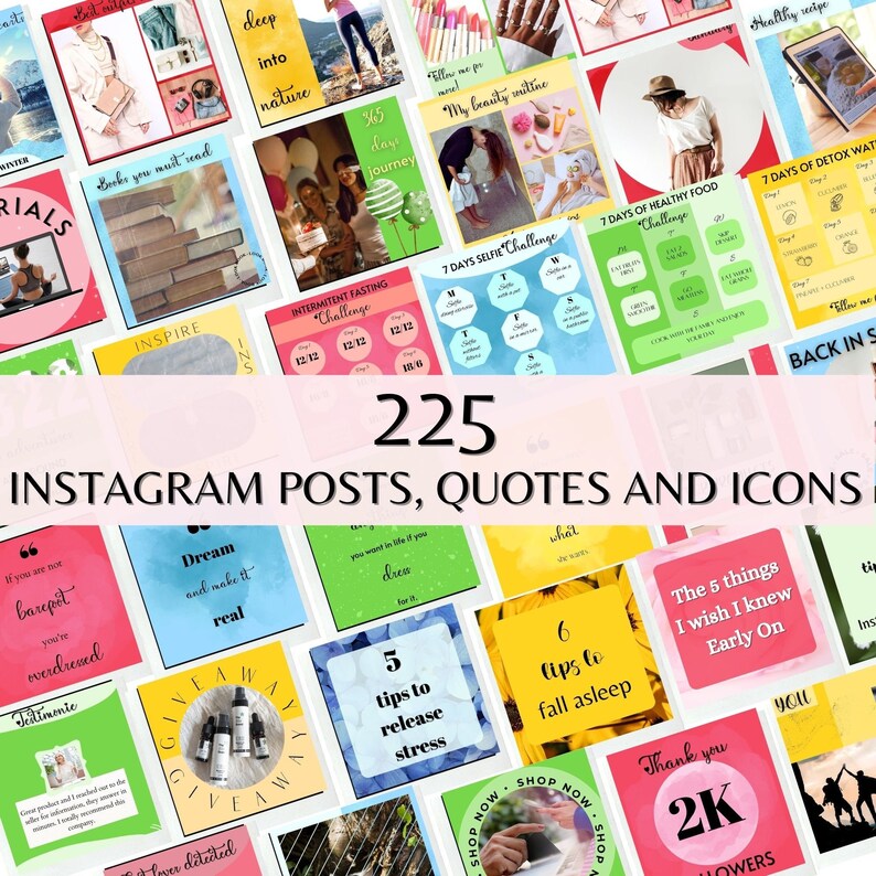 Colorful Instagram Feed Template DIY 225 Instagram Posts - Etsy