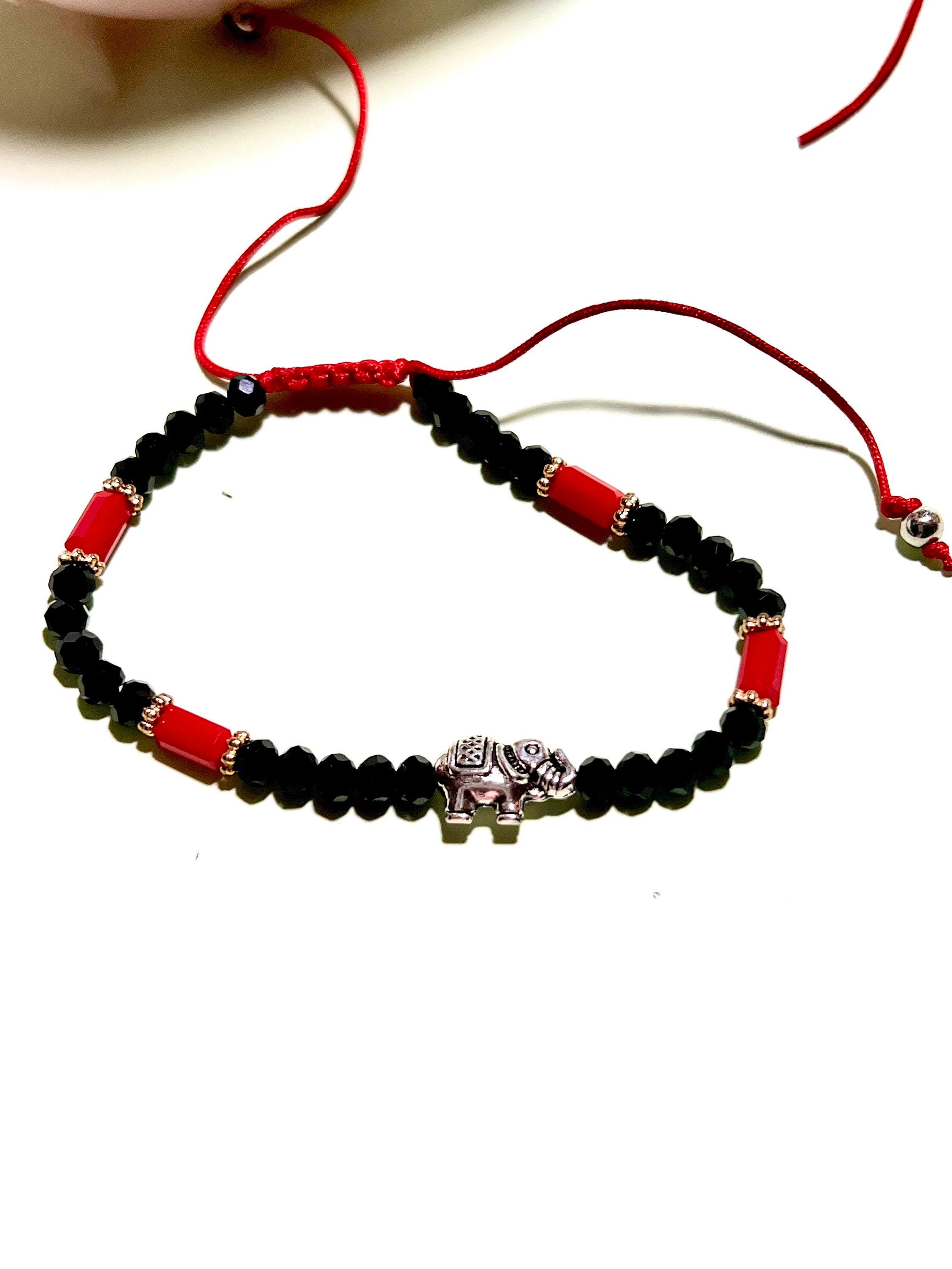 Good Luck Elephant Charm Red & Black Bracelet - Etsy