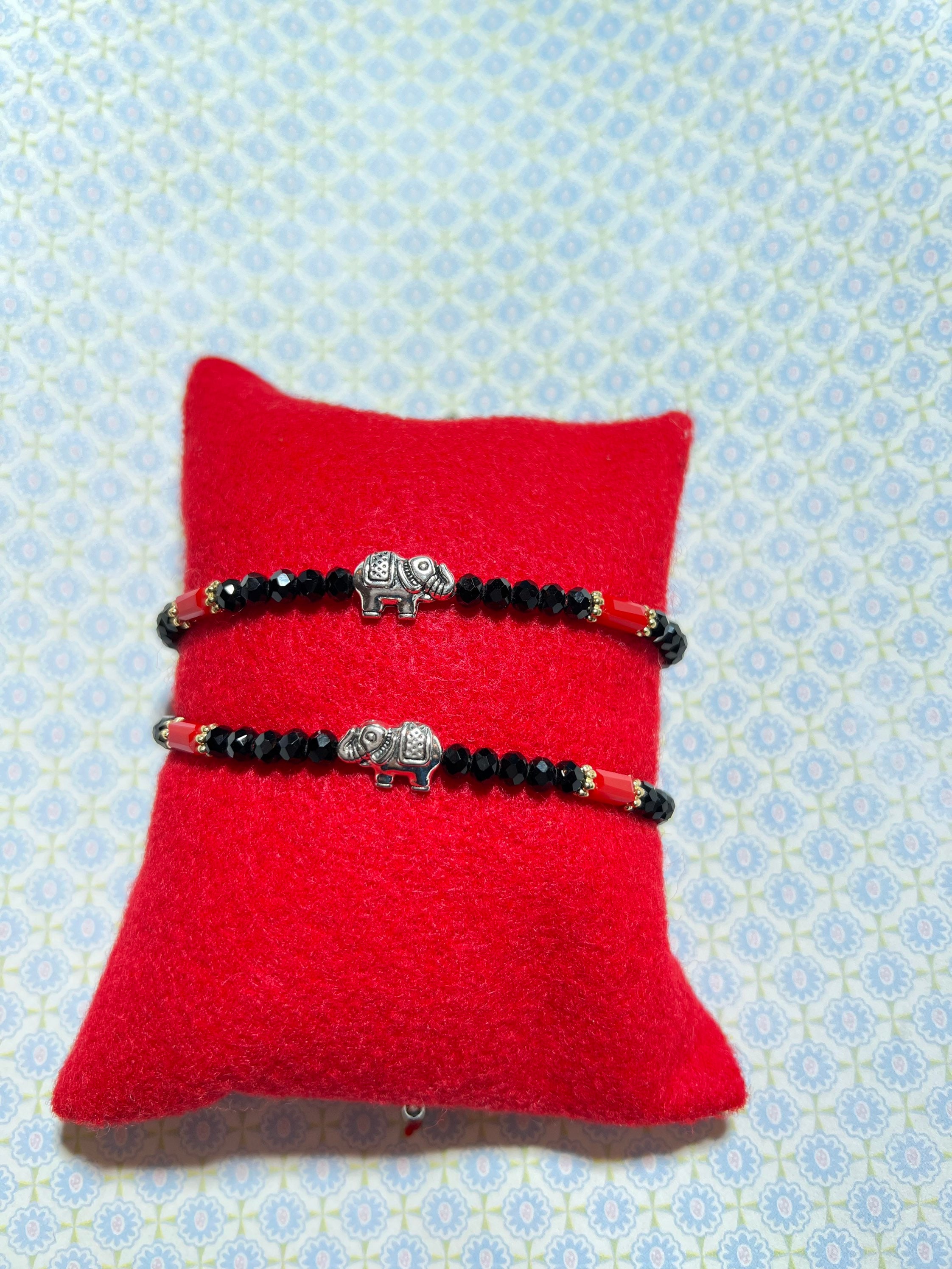 Good Luck Elephant Charm Red & Black Bracelet - Etsy