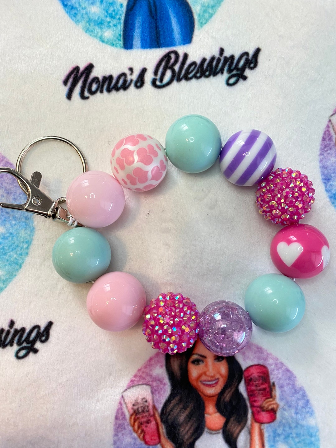 Bubblegum Bead Wristlet Keychain - Etsy