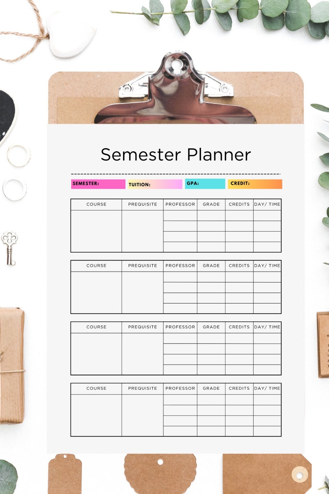 Semester Planner Printable College Semester Planner Study Planner ...