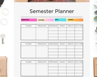 Semester Planner Printable College Semester Planner Study Planner ...