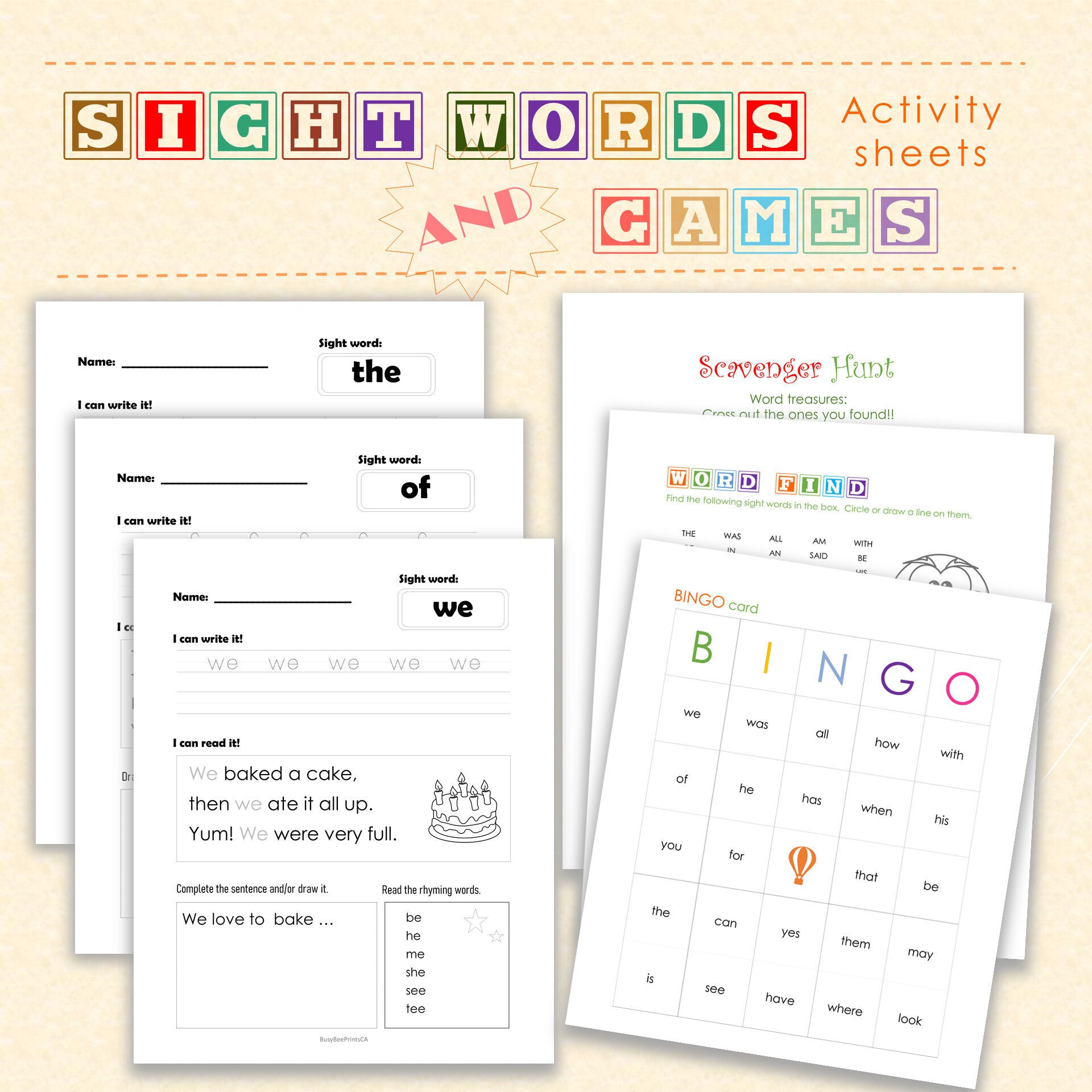 50 Sight Words Printable Worksheets, 65 Pages, Pre-k to Kindergarten ...