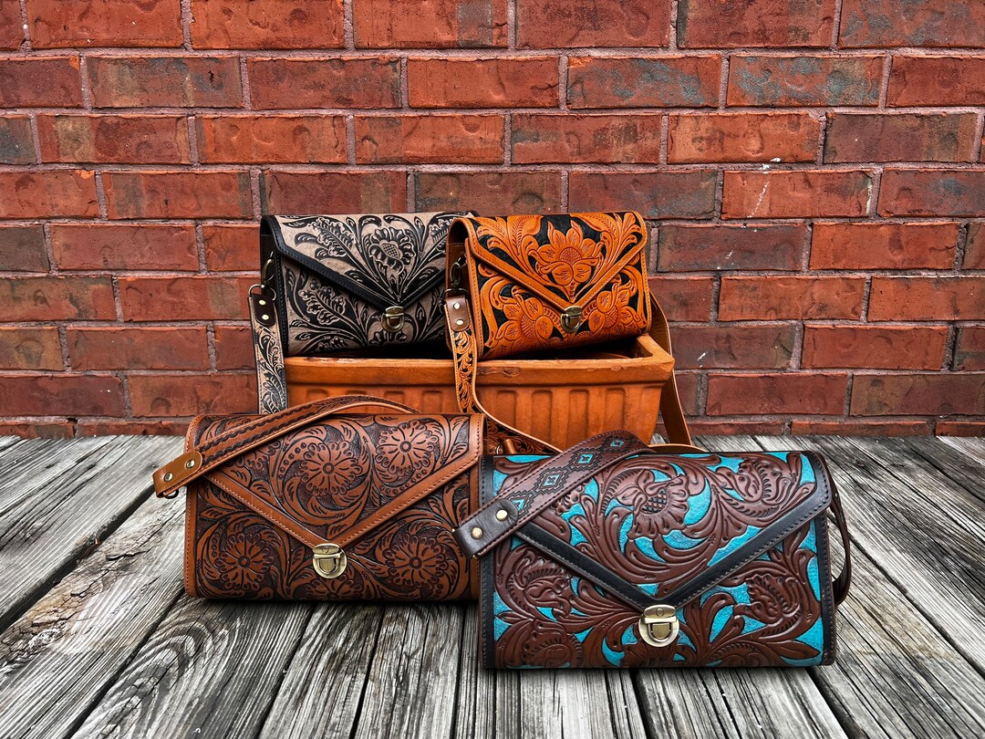 Hand-tooled Leather Crossbody Purse: Floral Shoulder Bag - Etsy
