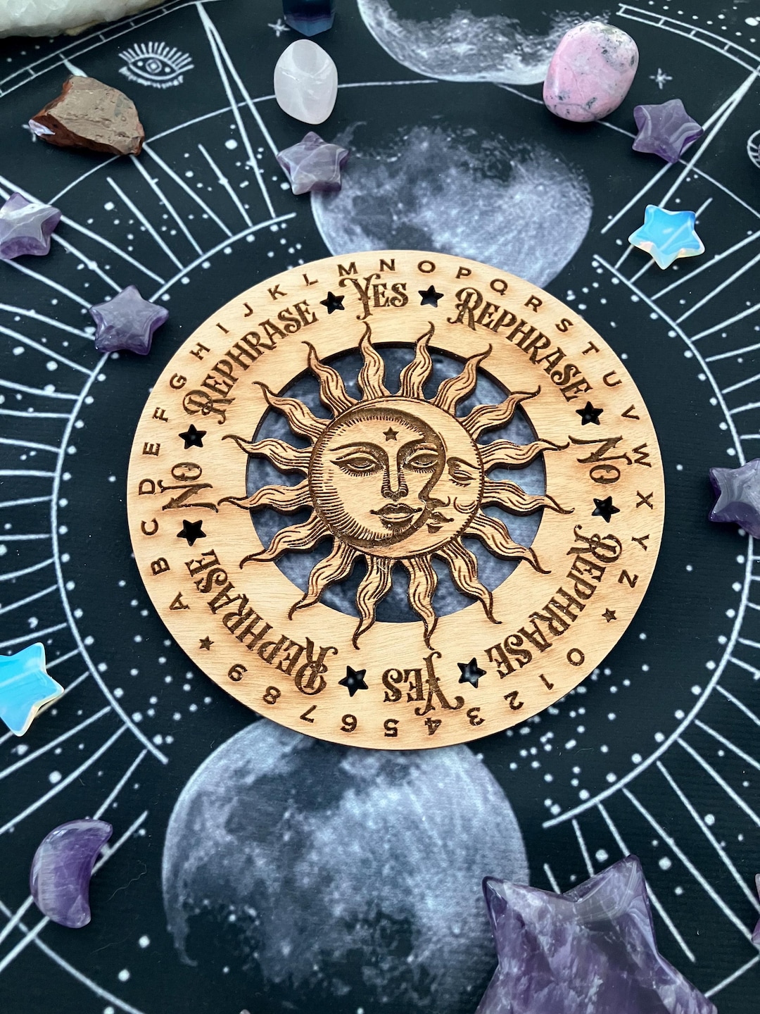 SVG Pendulum Board, Celestial Sun Moon, Divination, Yes No Rephrase Pendulum Board, Laser ...