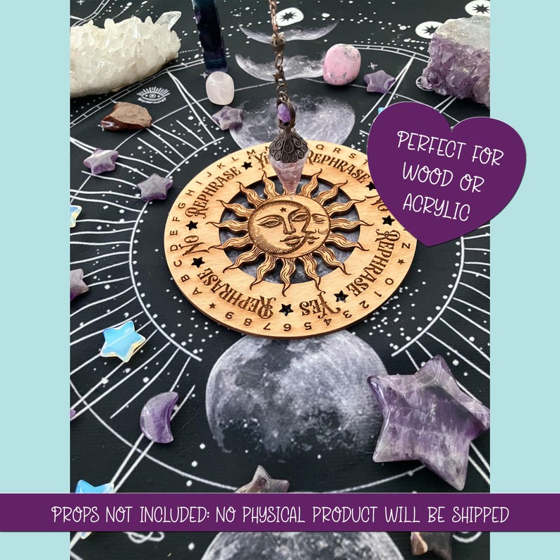 SVG Pendulum Board, Celestial Sun Moon, Divination, Yes No Rephrase Pendulum Board, Laser ...