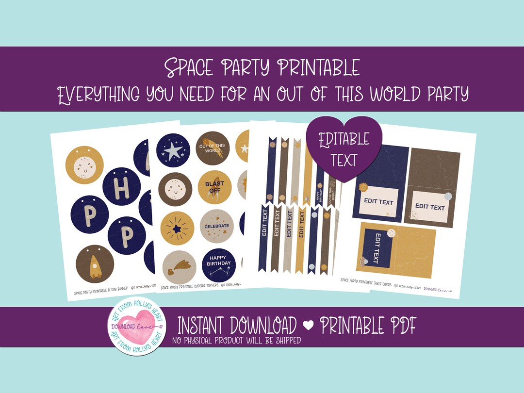 Space Party Printable Decorations, Birthday, Classroom, Baby Shower ...