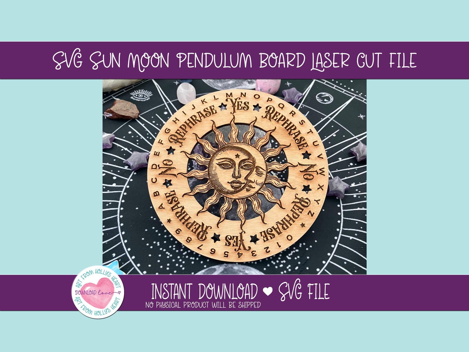 Celestial Sun Moon Pendulum Board SVG: Divination Laser Cut File ...