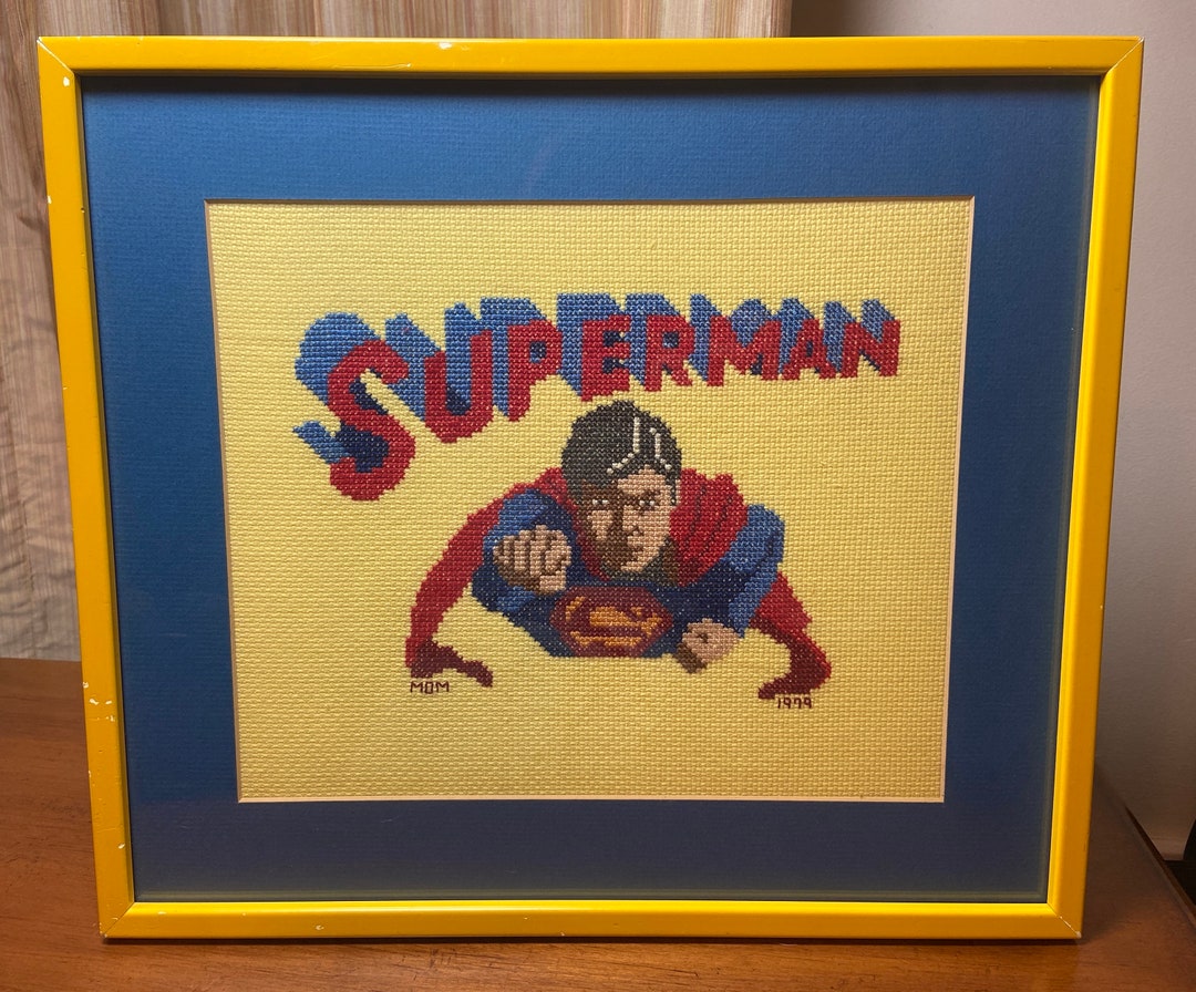 Superman Cross Stitch, Superman, Superhero, Cross Stitch Framed, Boy ...