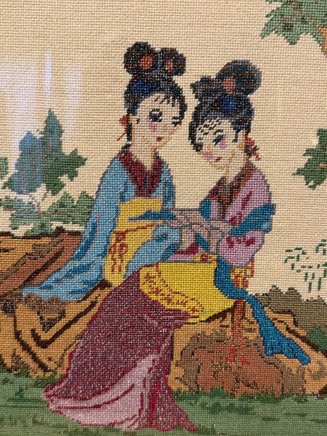 Two Chinese Madiens, Geisha Women, Asian Needlepoint, Chinese ...