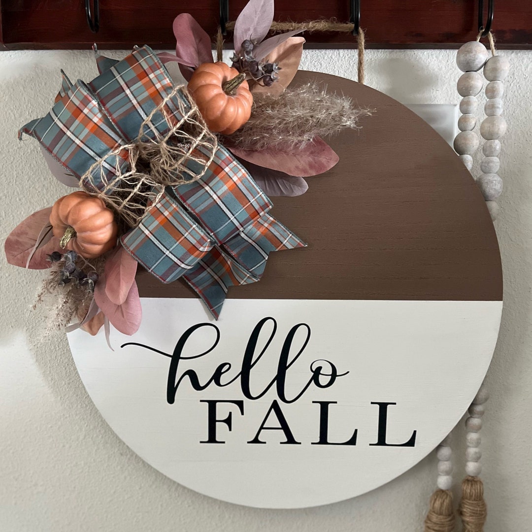 Hello Fall Door Hanger, Autumn Door Sign, Fall Decor, Front Door Wreath ...