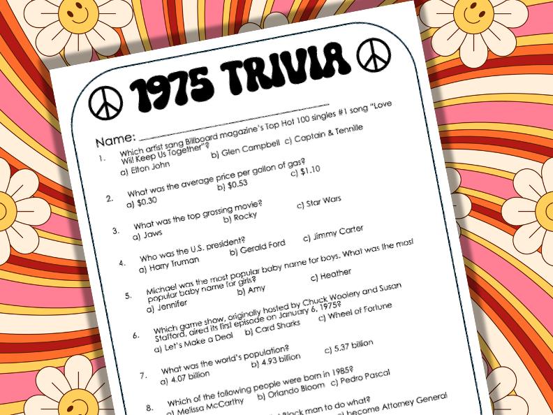1975 Trivia Game - 50th Birthday Party Game - 1970s Trivia - Born in ...