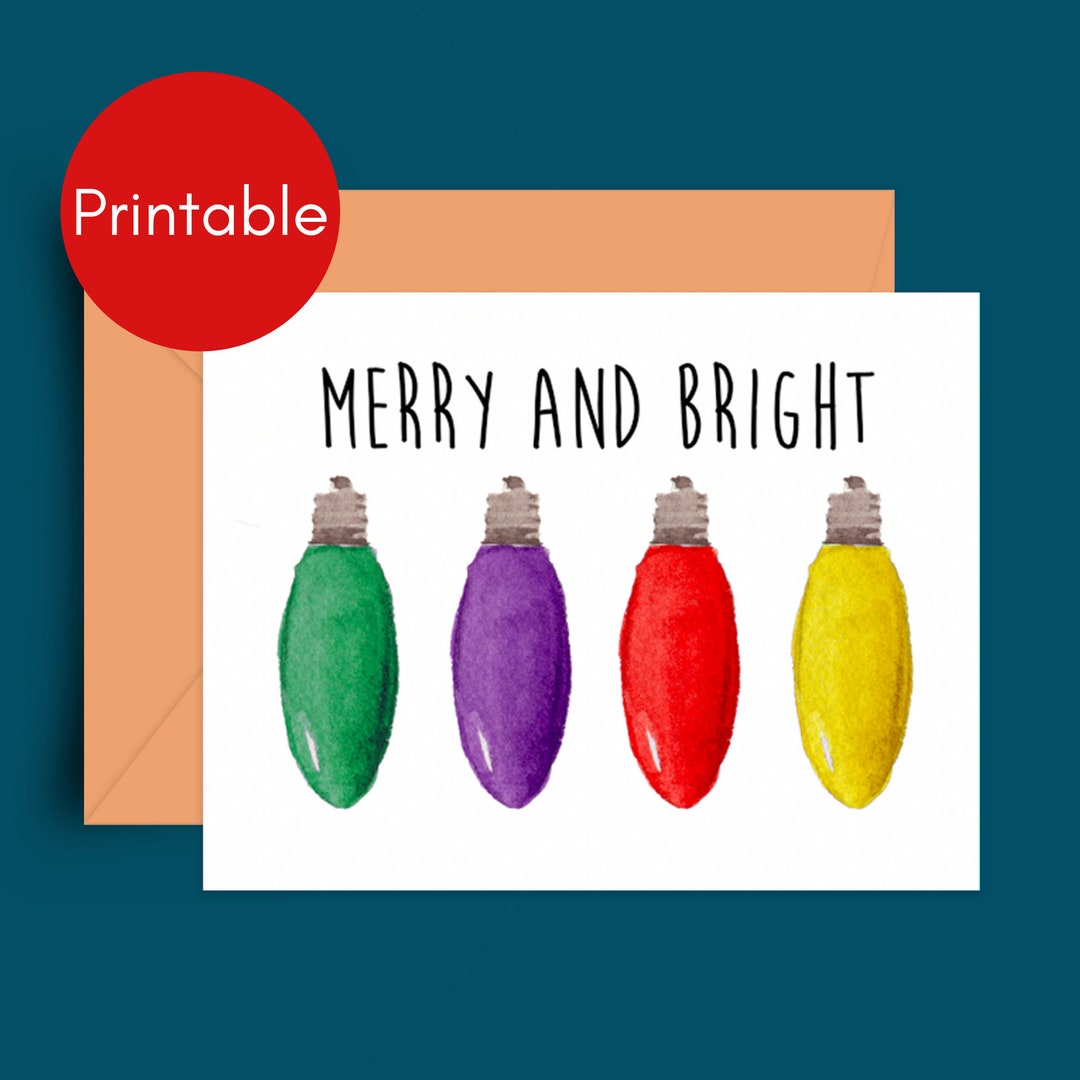 Holiday Card - Printable - Christmas Lights - Greeting Card - Hand ...