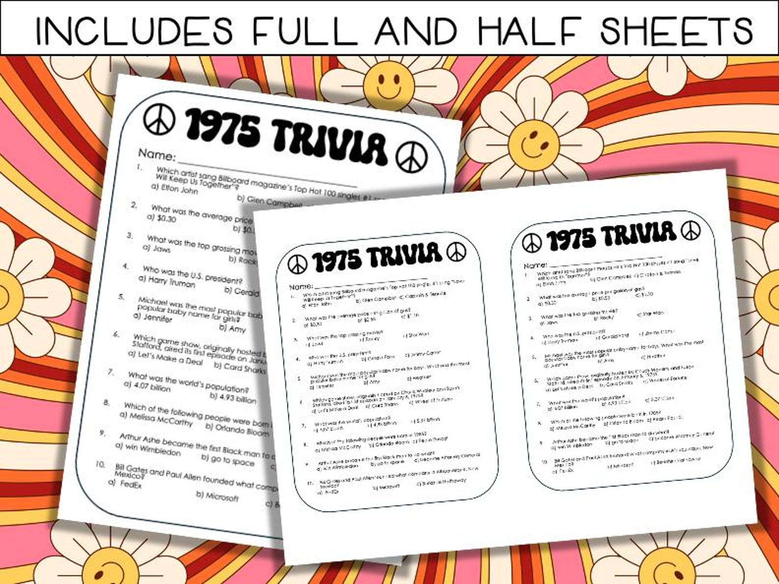1975 Trivia Game - 50th Birthday Party Game - 1970s Trivia - Born in ...