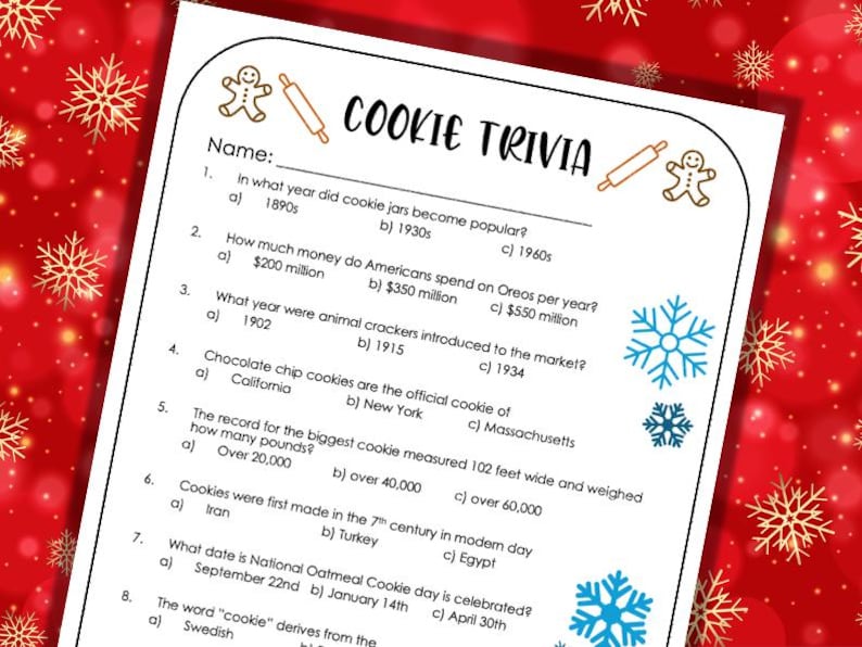 Cookie Exchange Trivia Game - Christmas Party Game - Christmas Cookie ...