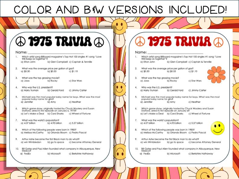 1975 Trivia Game - 50th Birthday Party Game - 1970s Trivia - Born in ...
