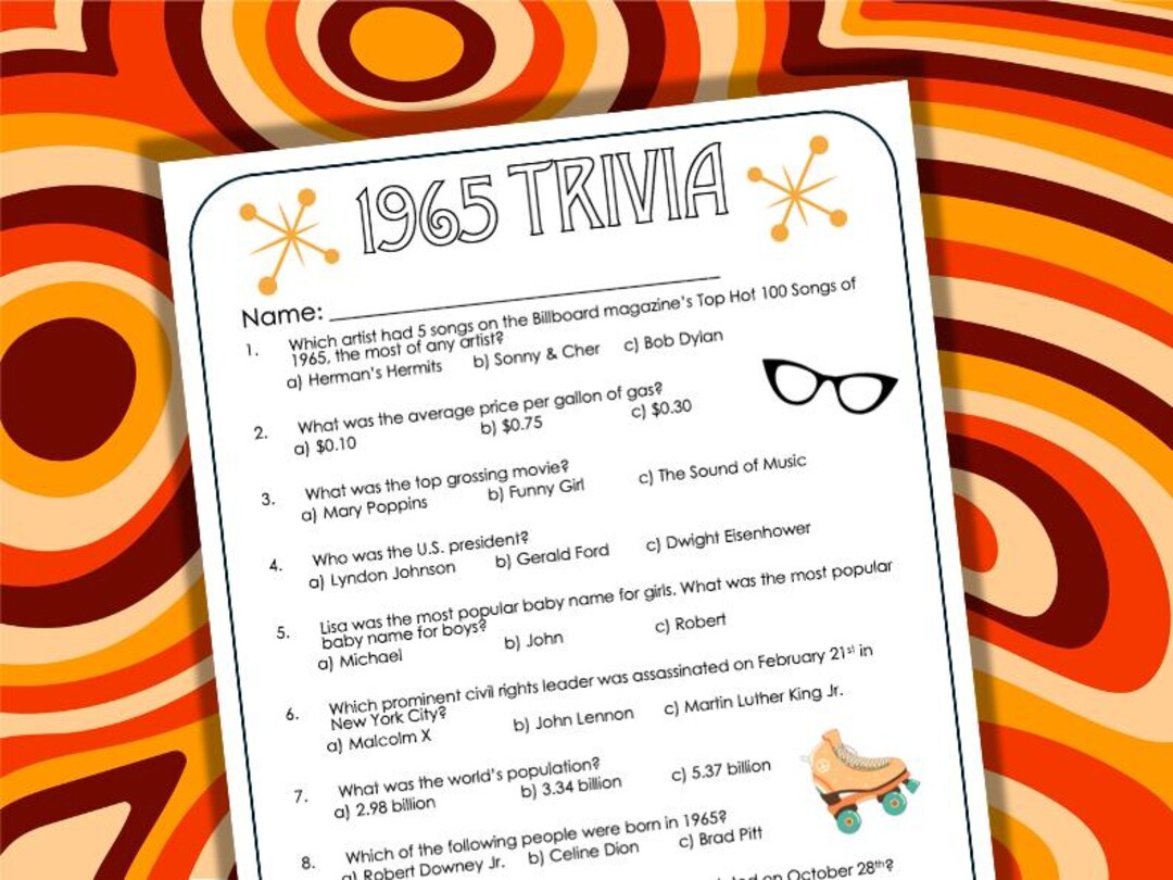 1965 Trivia Game - 60th Birthday Party Game - 1960s Trivia - Born in ...