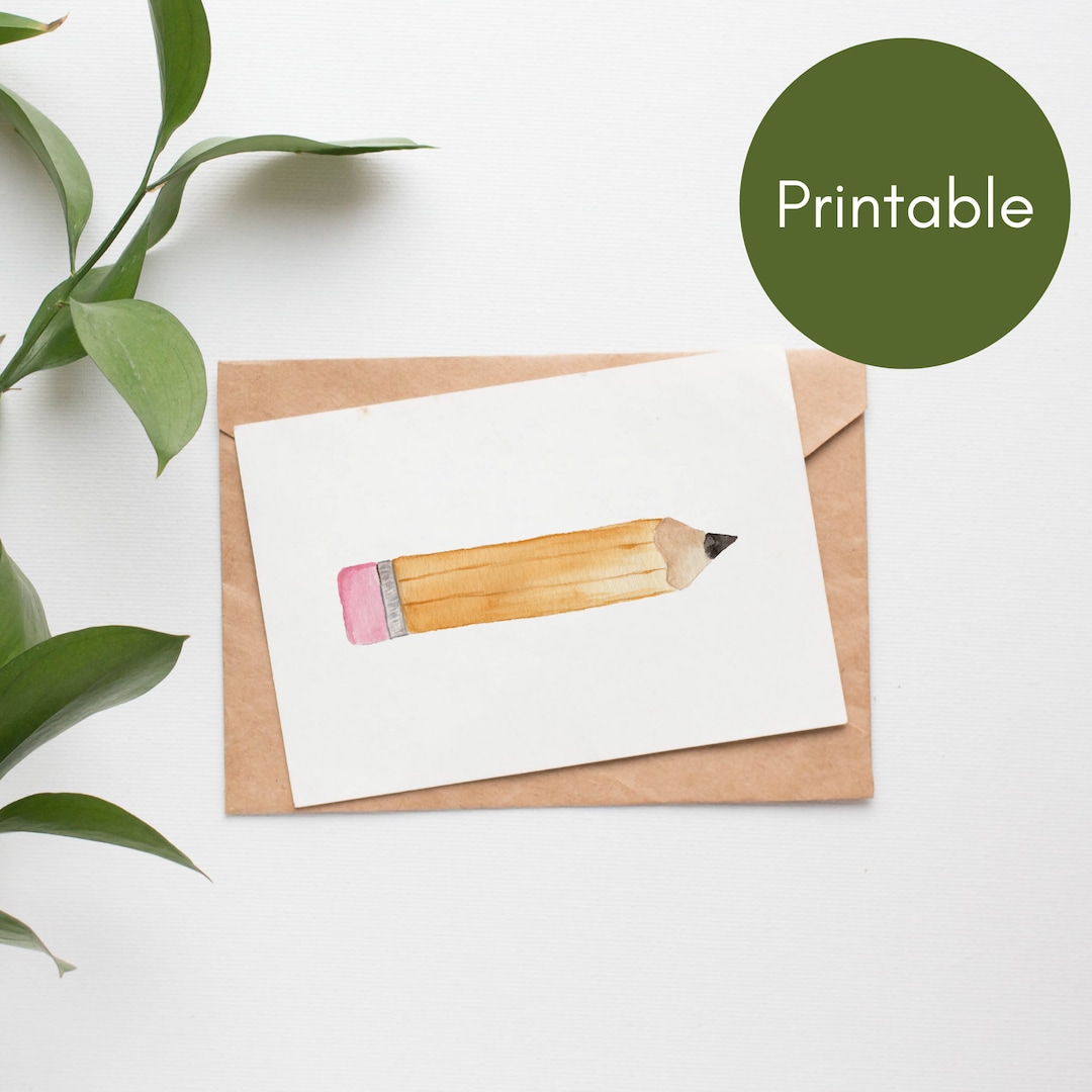 Pencil Hand Painted Watercolor Card - Digital Download - Printable ...