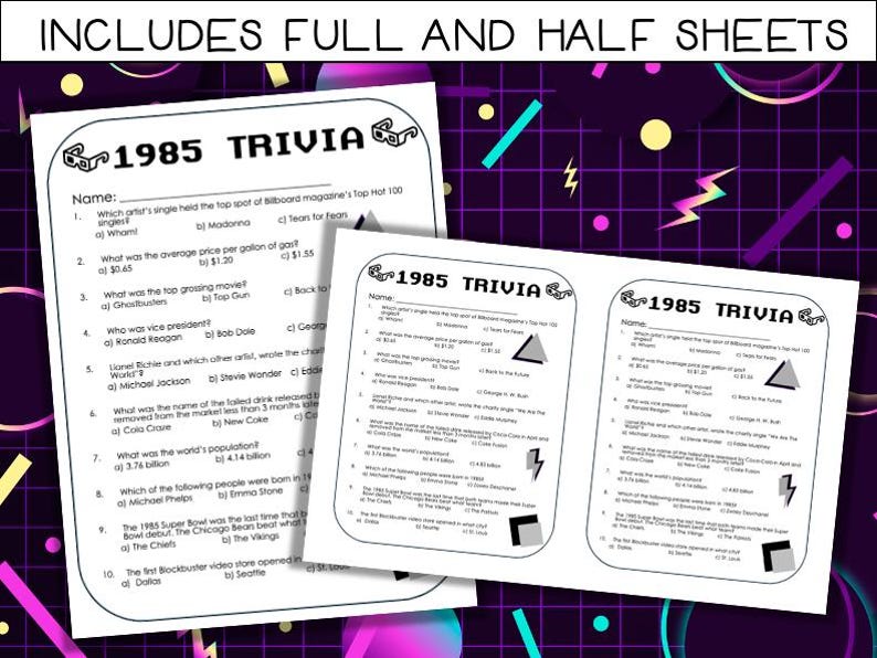 1985 Trivia Game - 40th Birthday Party Game - 1980s Trivia - Born in ...