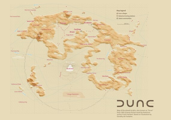 Printed Dune Map. 3d Terrain Map of Arrakis. Dune Poster - Etsy