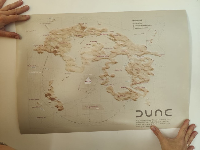 Dune Map. 3d Terrain Map of Arrakis. Dune Poster A2 Landscape, Arrakis ...