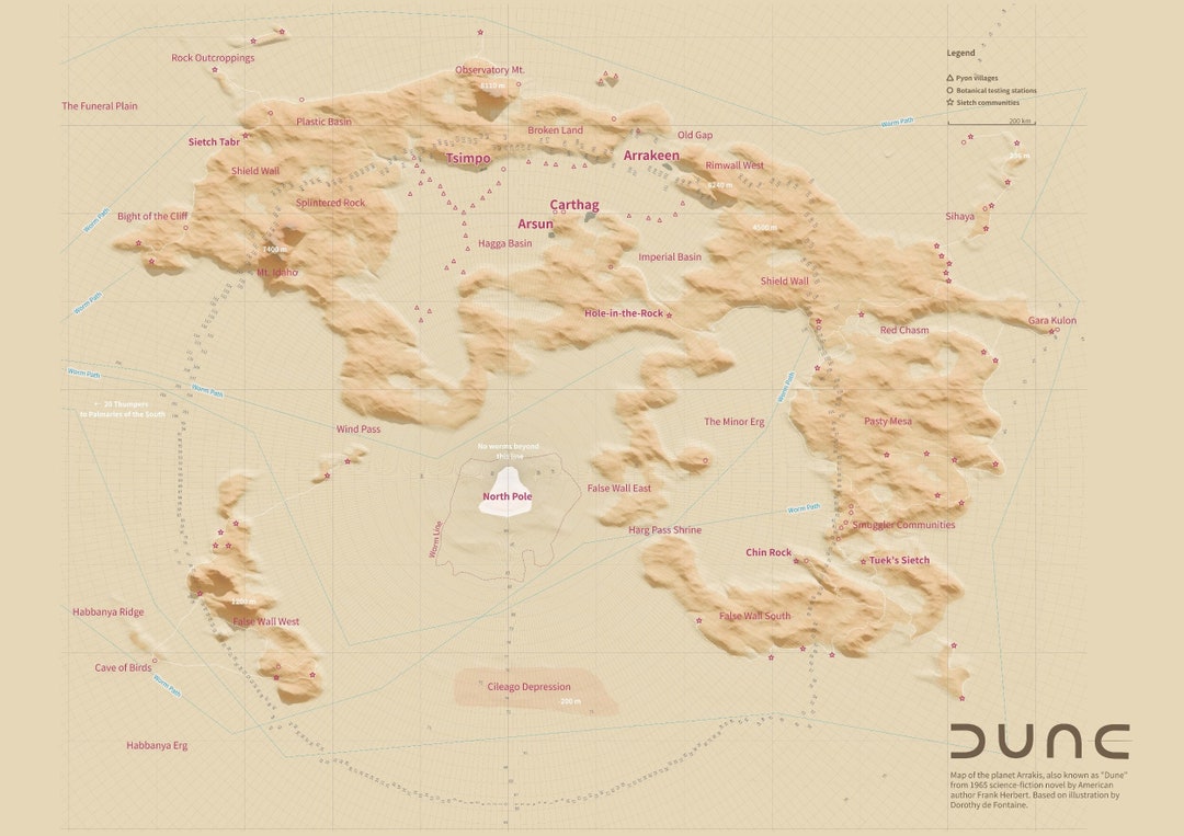 Dune Map. 3d Terrain Map of Arrakis. Dune Poster A1 Landscape, Arrakis ...