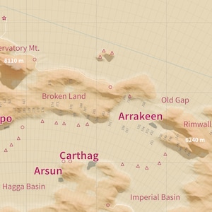 Dune Map. 3d Terrain Map of Arrakis. Dune Poster A1 Landscape, Arrakis ...