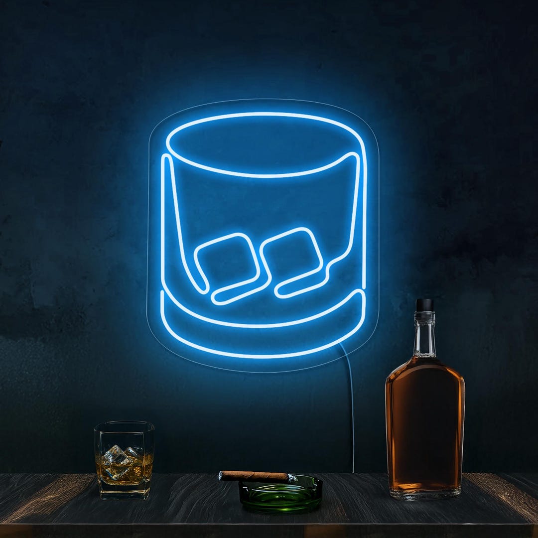 Whiskey Neon Sign, Whiskey Glass Sign, Bar Neon Sign, Whiskey Lover ...