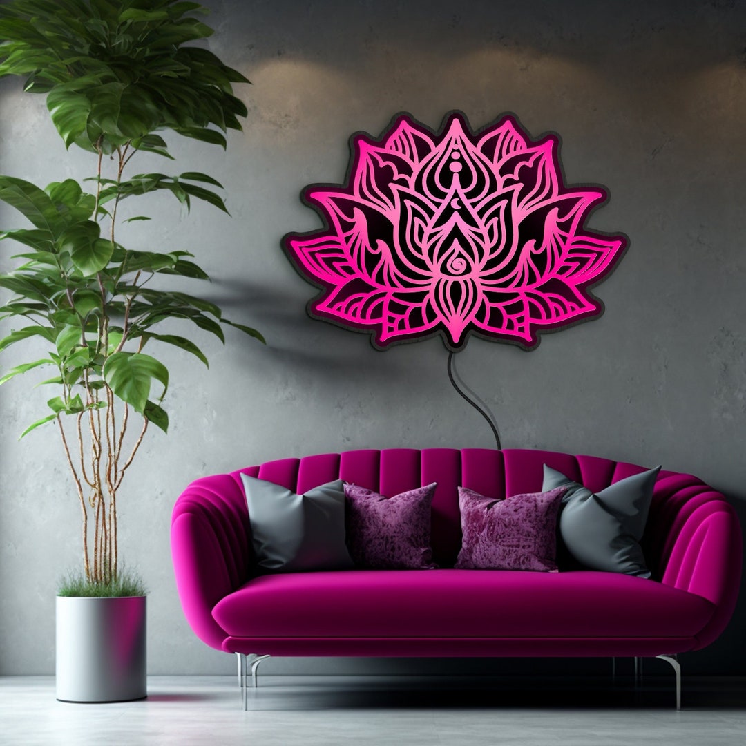 Lotus Neon Sign, Lotus Led Sign, Mandala Neon Sign, Lotus Flower Light ...