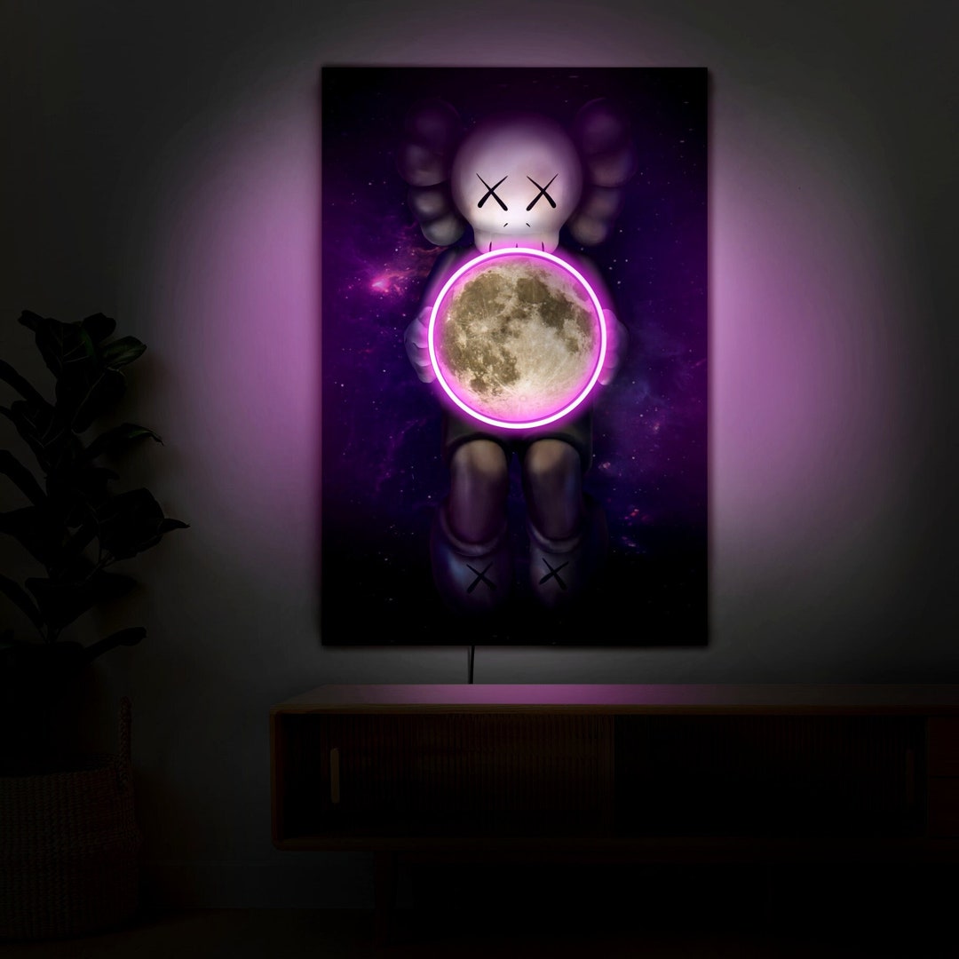 Kaws Led Sign, Kaws Neon Sign, Moon Neon Sign, Kaws Night Lamp, Kaws ...