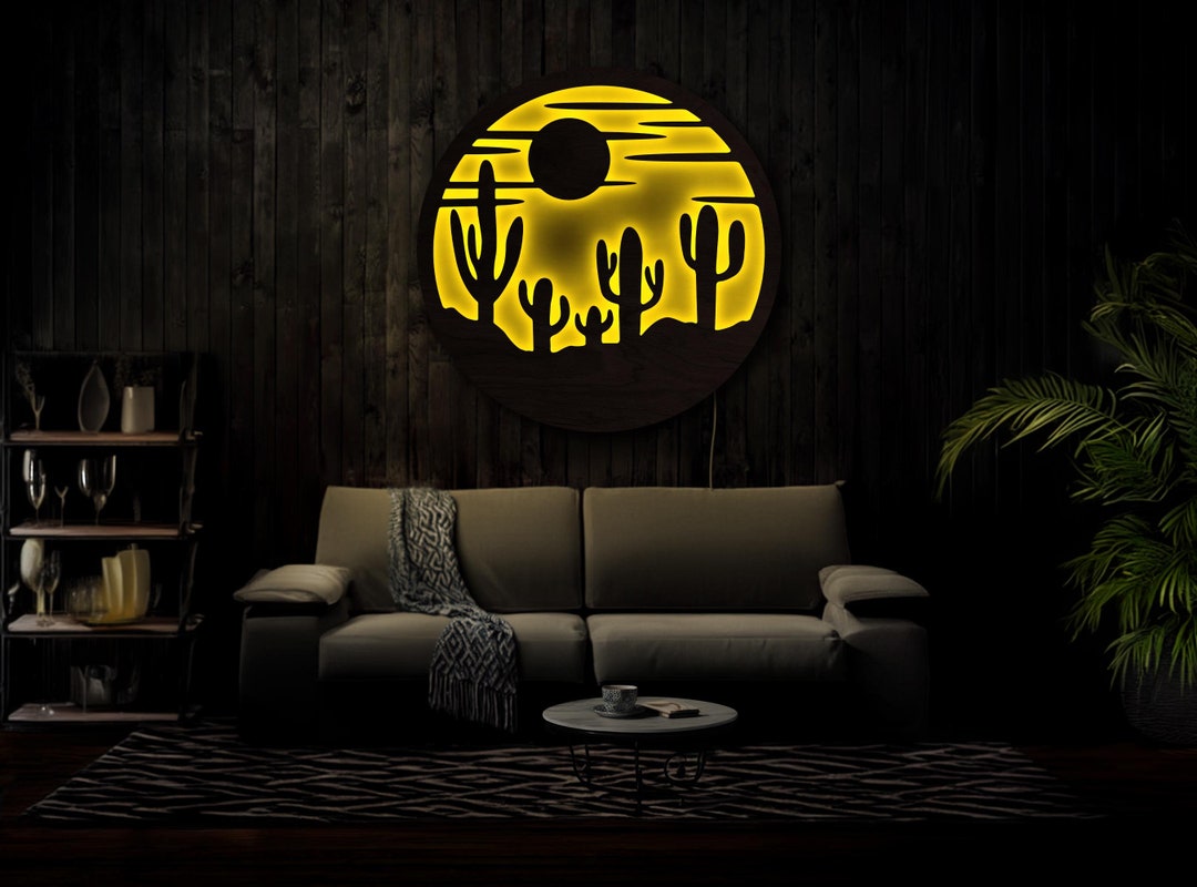 Desert Neon Sign, Landscape Neon Sign, Desert Wood Sign, Neon Sign ...