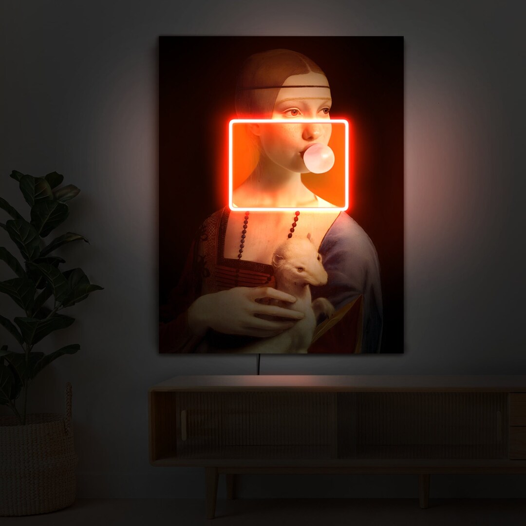 Lady With an Ermine Led Sign, Renaissance Neon Sign, Neon Sign Portrait ...