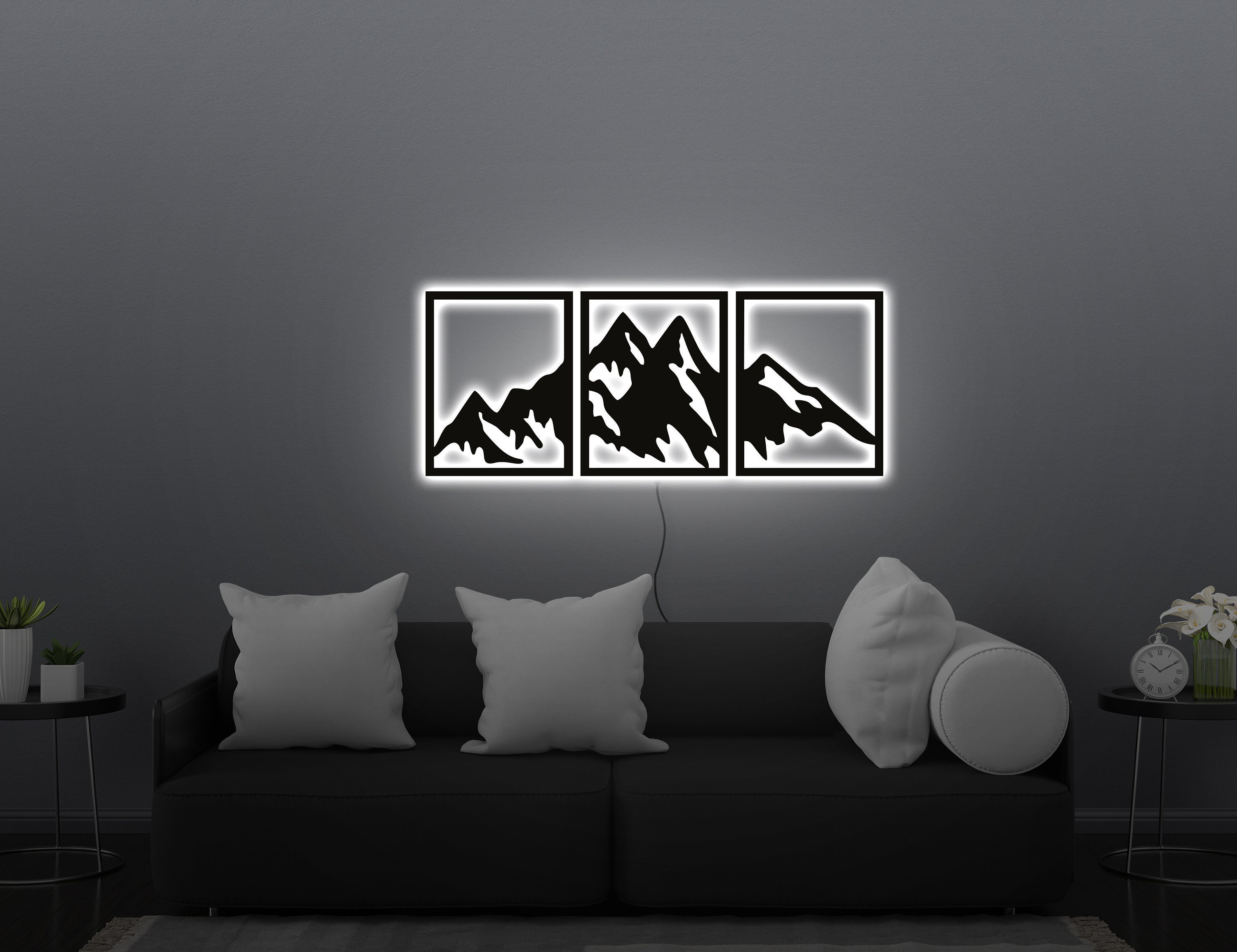 Mountain Wall Art Light Up, Mountain Wall Art With Led, Mountain Neon ...