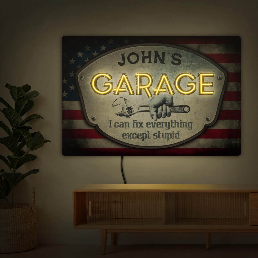 Garage Led Sign, Personalized Garage Sign, USA Flag Garage Sign, Custom ...