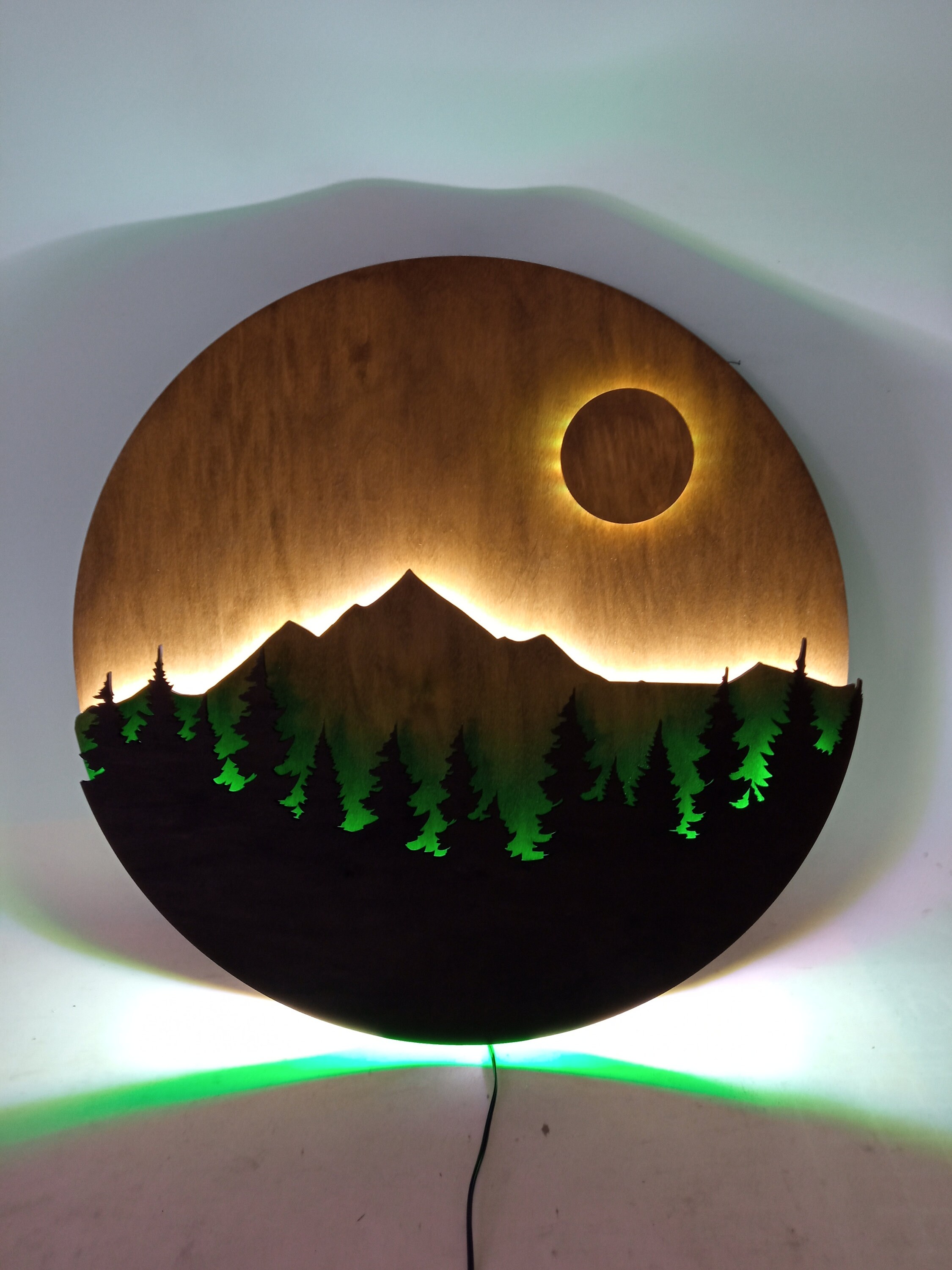Mountains Wood Wall Art With Led, Mountan Neon Sign, Mountain Led Sign ...