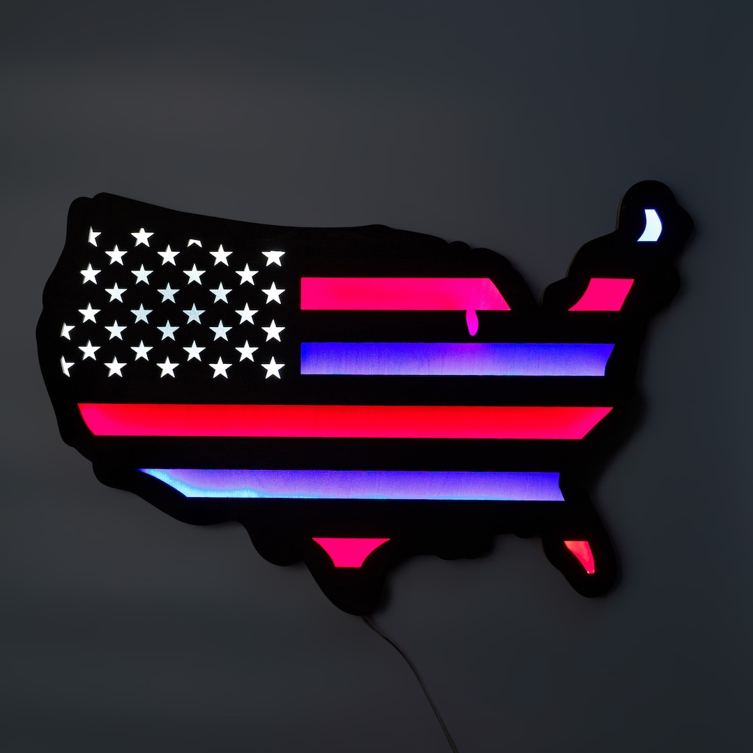 USA Map Neon Sign, American Flag Neon Sign, USA Map Led Sign, United ...