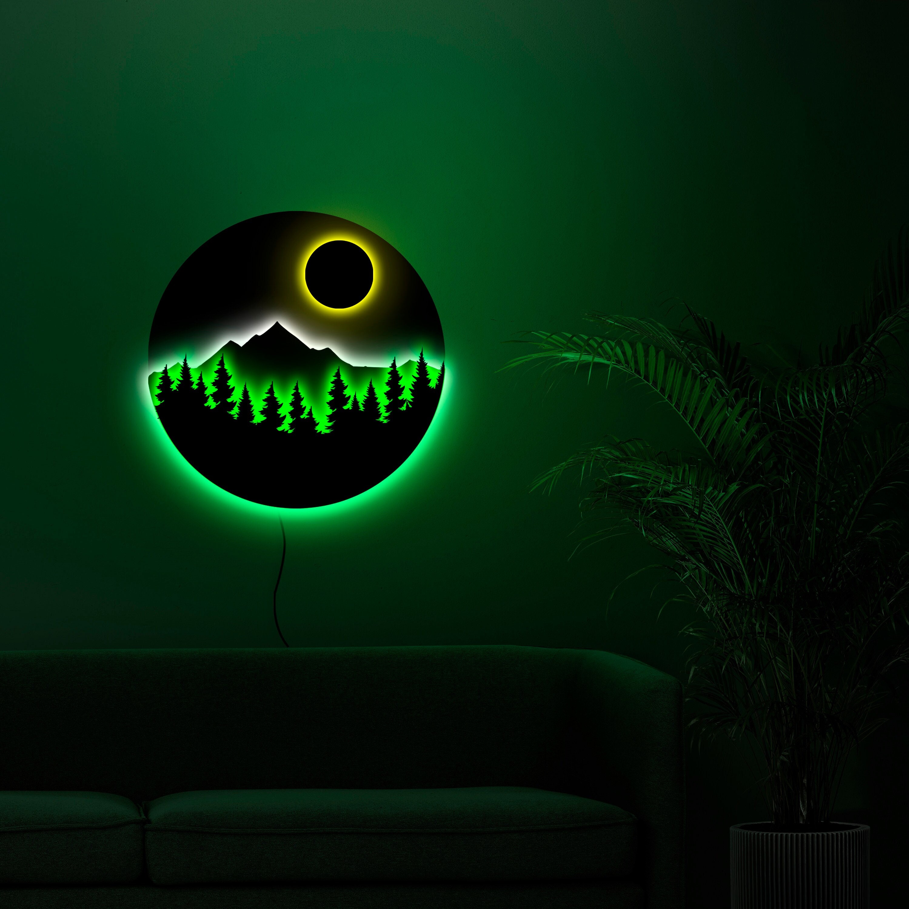 Mountains Wood Wall Art With Led, Mountan Neon Sign, Mountain Led Sign ...