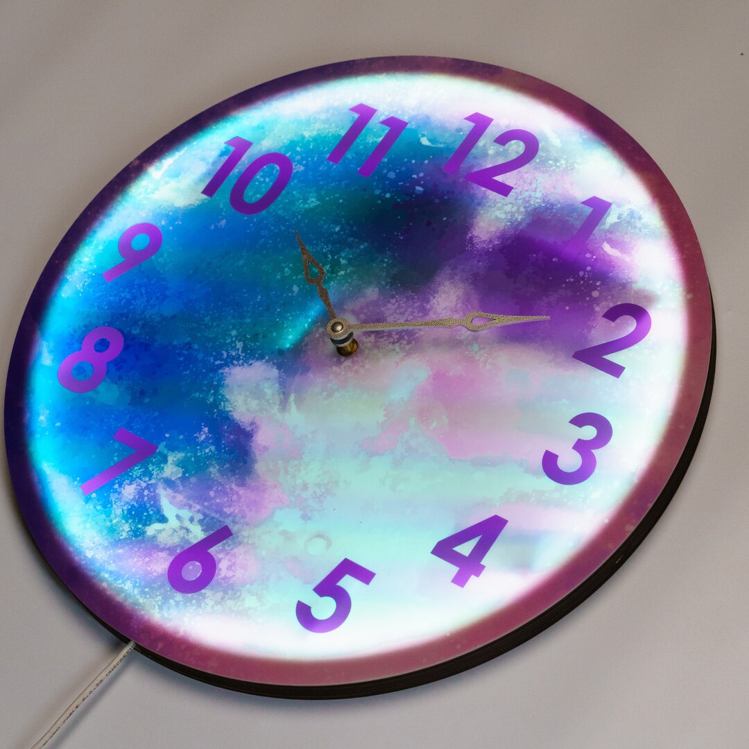 Moon Wall Clock, Space Wall Clock, Space Night Light, Galaxy Wall Clock ...